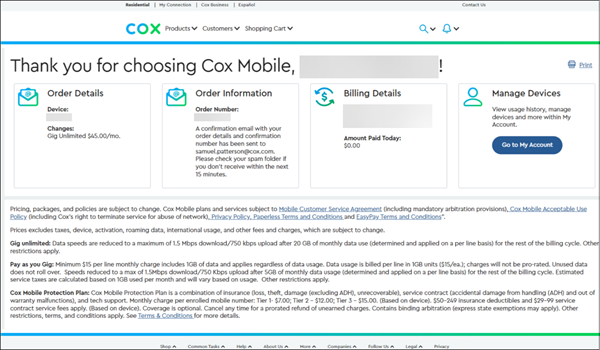 Administrar Cox Mobile online
