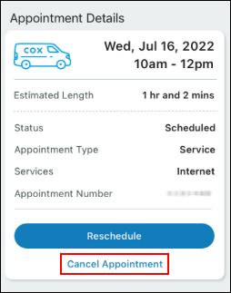 Canceling a Service Appointment in the Cox App