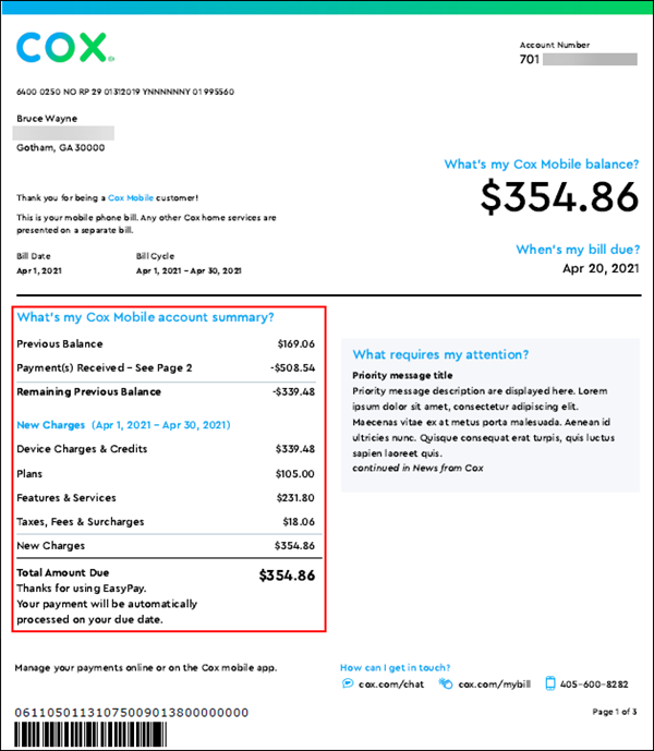 How to Read Your Cox Mobile Bill